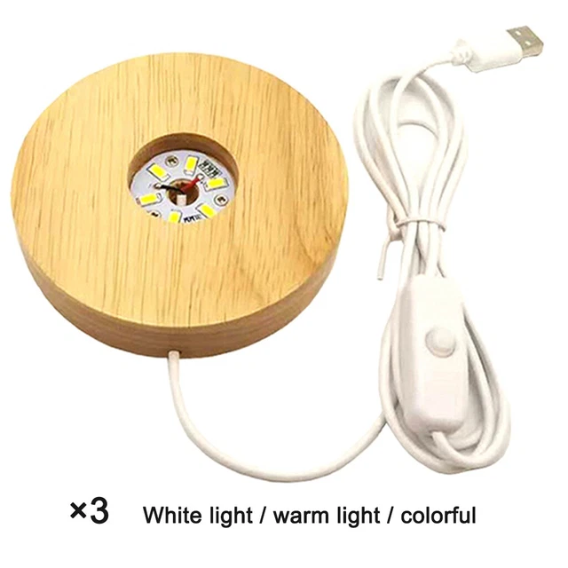 ROUND WOOD LED Light Display Base 10cm USB LED light base warm white ...