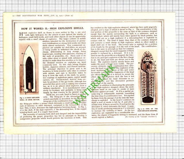 HOW HIGH EXPLOSIVE Shells Work World War One WW1 - 1915 Cutting £7.00 ...