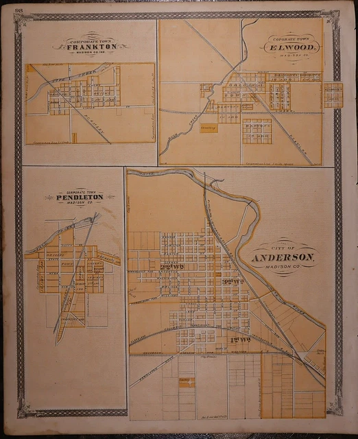 1876 PLAT MAP ANDERSON, PENDLETON, ELWOOD, INDIANA / Local Views on ...