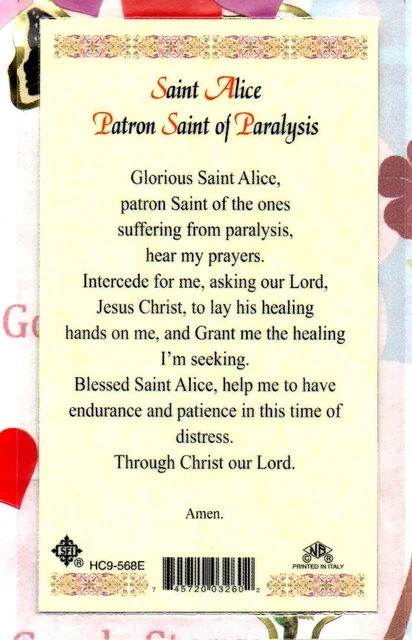 SAINT ST. ALICE with Prayer - Patron Saint of Paralysis - Laminated ...