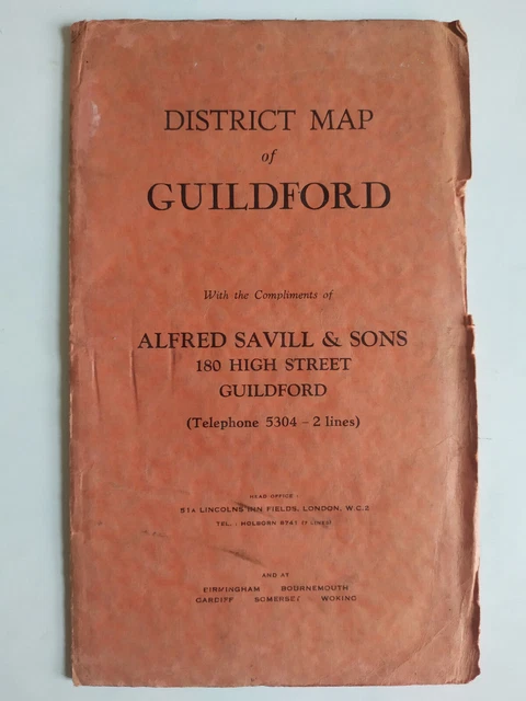 VINTAGE DISTRICT MAP of Guildford from Alfred Savill and Sons £4.49 ...