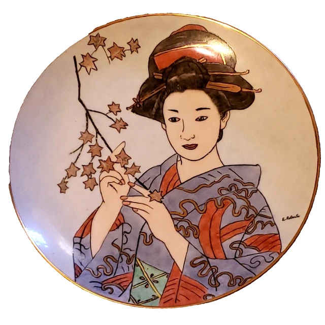 VINTAGE PORCELAIN HAND Painted Geisha Girl Artist Signed E. Roberts 10" Plate £19.28 - PicClick UK