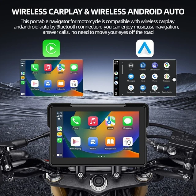 7& MOTORCYCLE GPS Navigation Wireless CarPlay & Android Auto Mirror ...