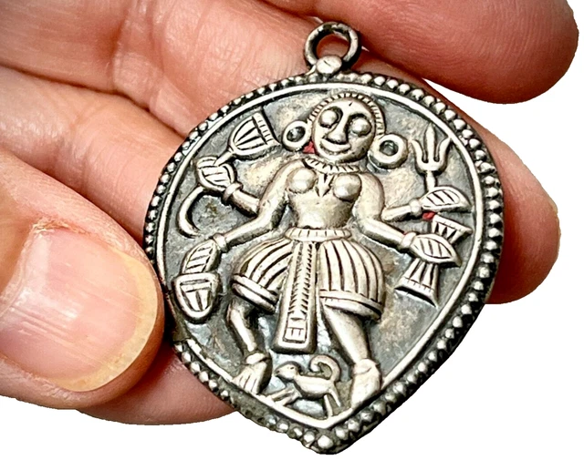 ANTIQUE INDIAN TRIBAL Amulet Kali Female Hindu Goddess Indian Silver ...