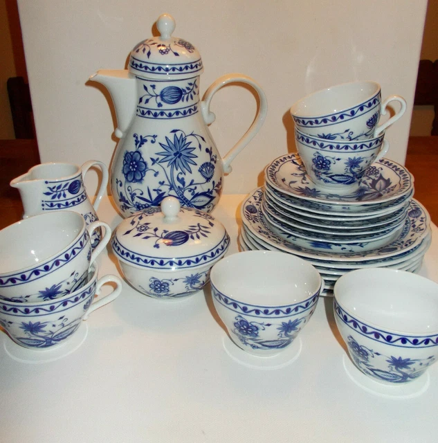 KAHLA PORZELLAN KAFFEESERVICE blau/weiß Zwiebelmuster 23-teilig für 6 Personen EUR 69,99 ...