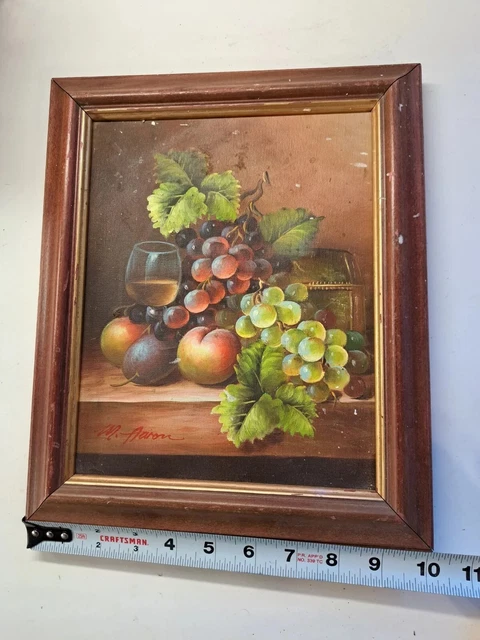 M. AARON STILL life grapes, fruit & wine Glass original oil painting 10 ...
