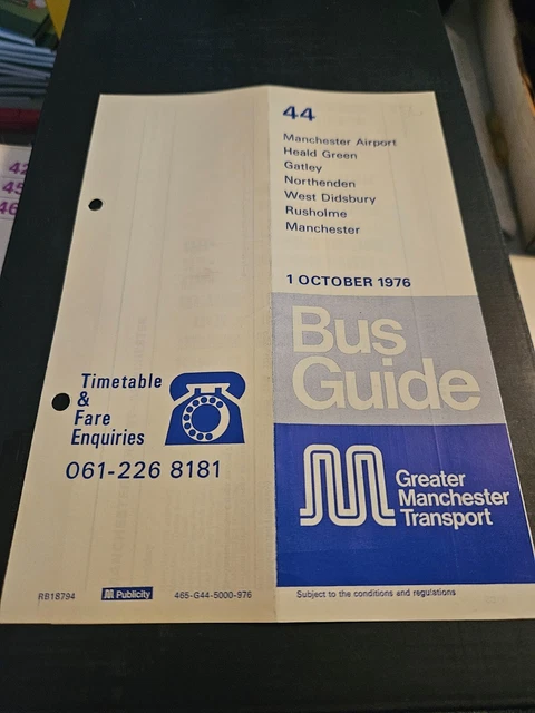 MANCHESTER BUS TRANSPORT Timetable Leaflet GMT 1 Oct 1976 HO7.21 £3.00 ...