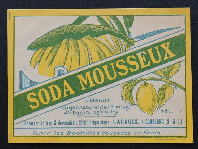 ANCIENNE ÉTIQUETTE LIMONADE Soda LACROIX COUBLANC citron label 2 EUR 12 ...