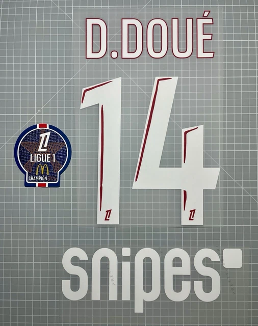FLOCAGE DOUÉ #14 PSG Home 2025 + Patch Ligue 1 (Repro) + Sponsor EUR 8 ...