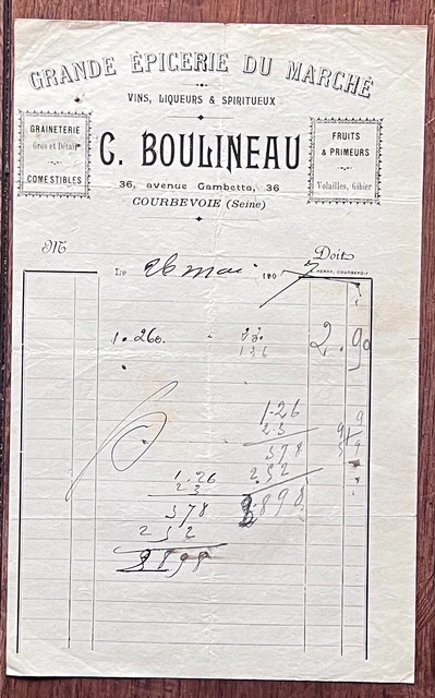 LETTRE FACTURE EN tête alimentation Epicerie marché Boulineau ...