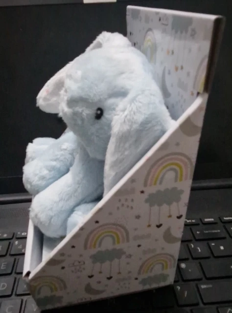 ELC BUNNY SOFT Toy Blue Small Fluffy Rabbit Rattle With Silky Ears All ...