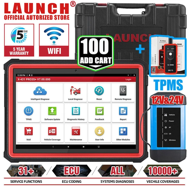 LAUNCH X431 PRO3S+ HD3 V Car Truck Bidirectional Diagnostic Scanner ECU ...