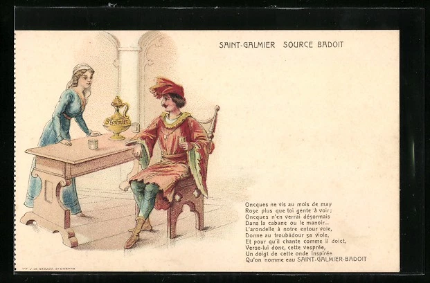 KÜNSTLER-AK REKLAME FÜR Tafelwasser Saint-Galmier Source Badiot, Herr ...