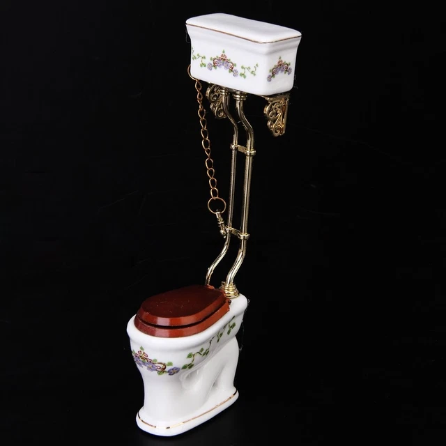 VINTAGE VICTORIAN Bathroom Porcelain Toilet Doll House Miniature White ...