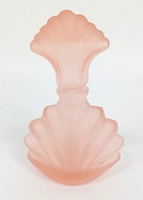 VINTAGE PINK SATIN Frosted Glass Perfume Bottle w/ Fan Shell Stopper ...