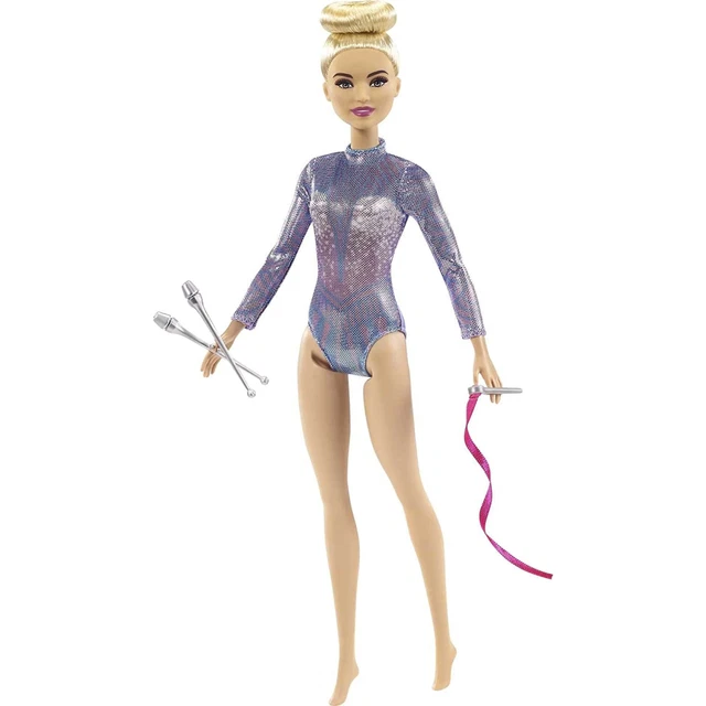 BARBIE RHYTHMIC GYMNASTICS Blonde Doll with Letard Bun & Accessories £ ...