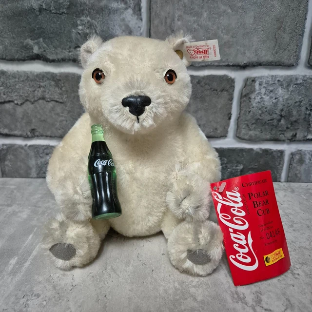 STEIFF COCA COLA Polar Bear Cub Vintage 2000 18cm Tall 4146 of 10000 ...