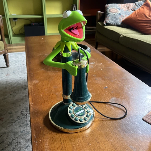 VTG 1996 KERMIT THE FROG Telephone Candlestick Corded Telemania Muppets ...