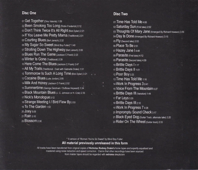 NICHOLAS RODNEY [NICK] DRAKE Time Has Told Me CD [2 Discs] SirH70 $49. ...