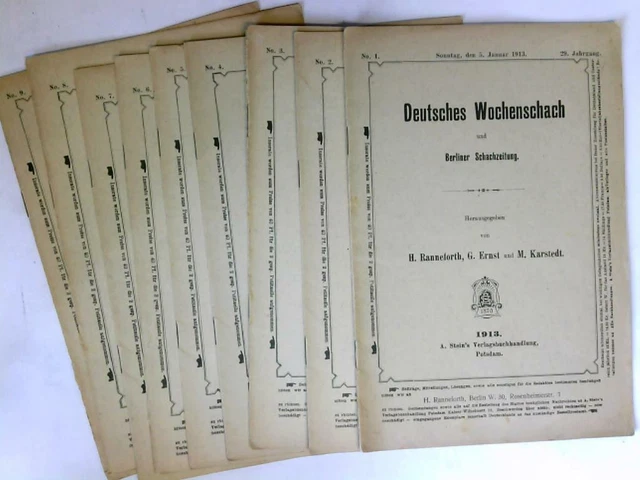 DEUTSCHES WOCHENSCHACH UND Berliner Schachzeitung. 29. Jahrgang 1913 Nr. 1-9 EUR 25,90 - PicClick DE