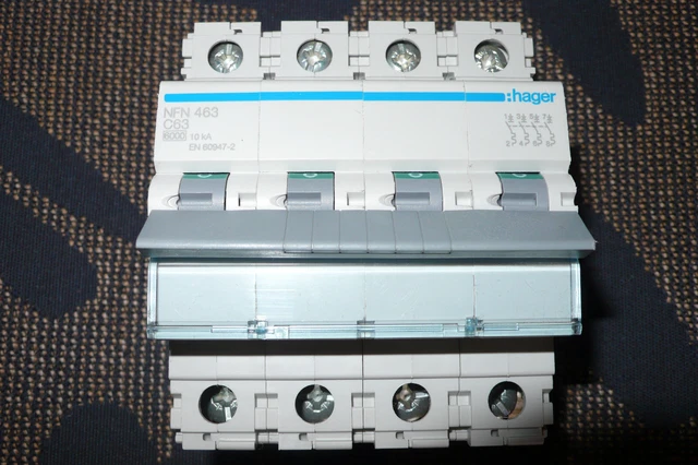 HAGER NFN463 DISJONCTEUR Tetrapolaire 63A, Courbe C, Tri+N, 63Amperes Tetra 10Ka EUR 49,00 ...