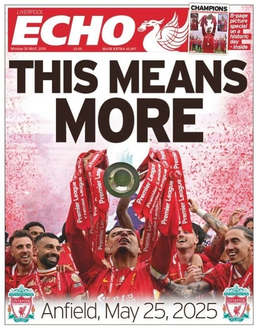 LIVERPOOL FC LFC Premier League Champions 2024/25 ECHO Newspaper Special 26/05 £6.49 - PicClick UK