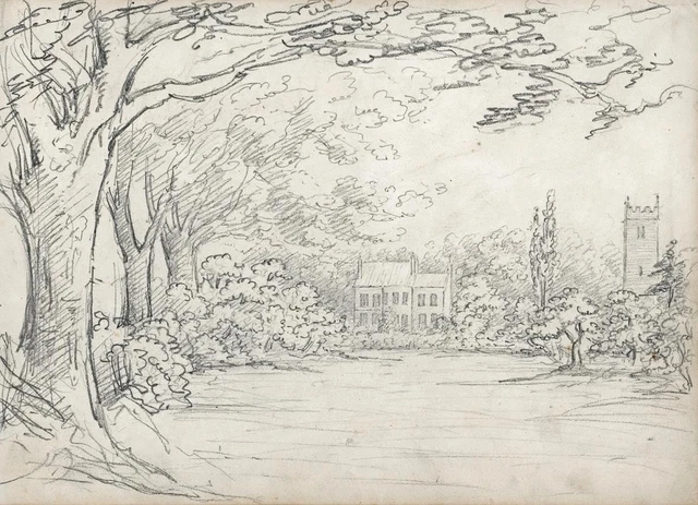 HENRIETTA ELIZABETH HOWARD Pencil Drawing SUTTON VICARAGE & CHURCH ...