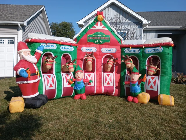GEMMY AIRBLOWN INFLATABLE Santa Reindeer Stable £210.29 - PicClick UK