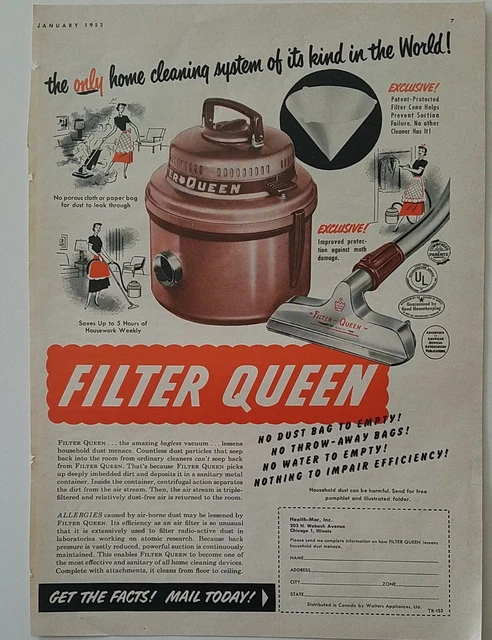 1952 FILTER QUEEN aspirateur balayeuse seulement nettoyage maison de ...
