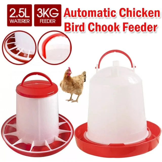 AUTOMATIC POULTRY FEEDER Waterer Chicken Bird Chook Drinker Feeding $17 ...