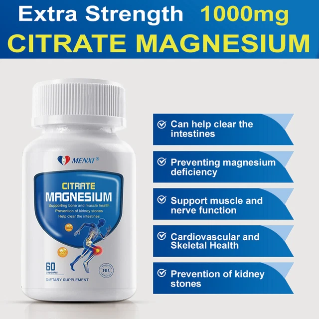 MAGNESIUM CITRATE CAPSULES 1000mg per Serving Extra Strength Dietary ...