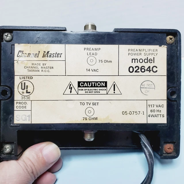 OEM CHANNEL MASTER Preamplifier Power Supply Model 0264C UHF/VHF 14 VAC ...