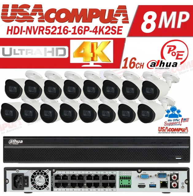 LOT DE 4 mégapixels système de caméra de sécurité Dahua HD-IPC-HNC141S-S2/28 NVR5216-16P-4KS2E ...