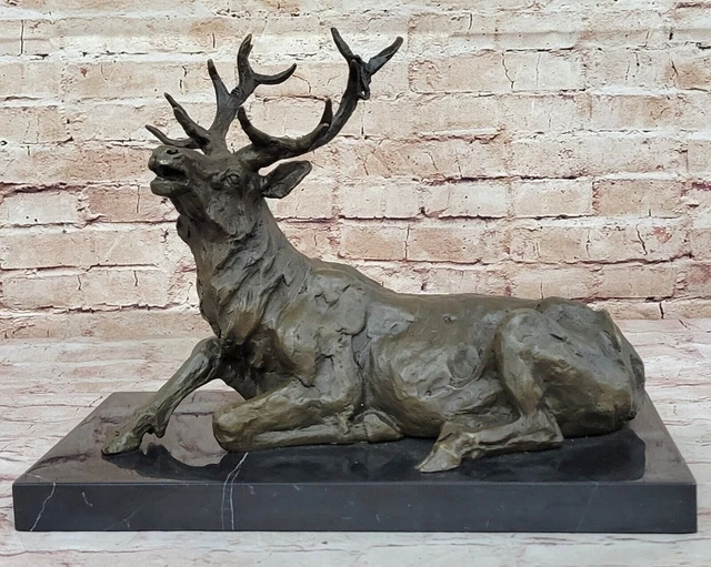 BRONZO MARMO STATUA Di Milo : Alce Cervo Caribou Hunter Lodge,Fauna ...