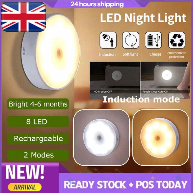4PACK 8 LED Motion Sensor Light Wireless PIR Wall Light Cabinet Stair ...
