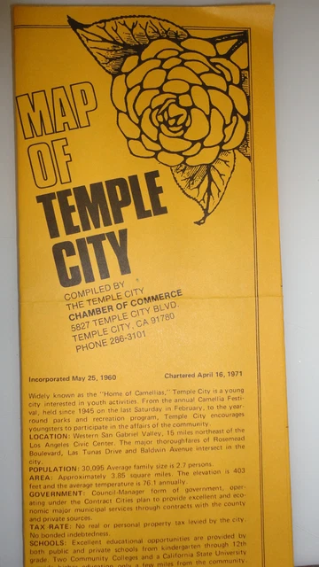 VTG RARE TEMPLE city los angeles map by temple city chamber of commerce ...
