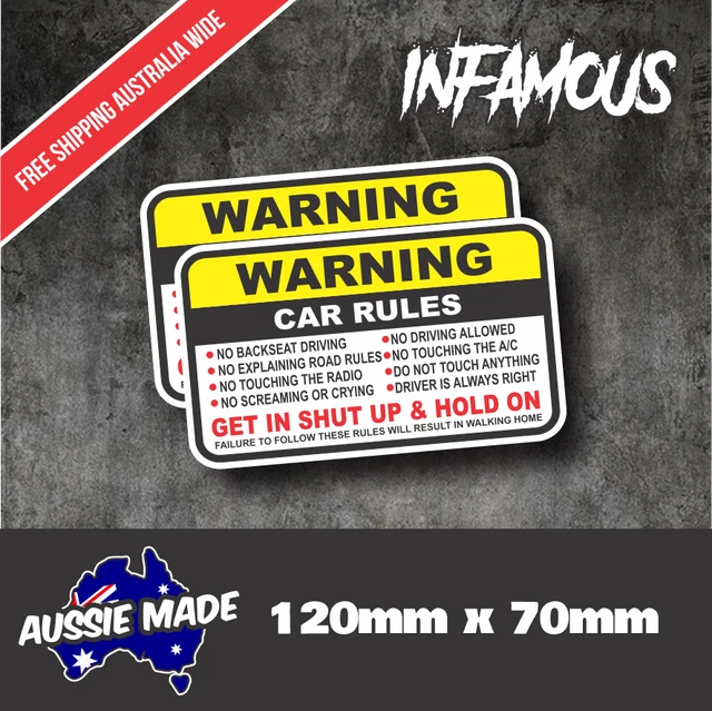 2X VEHICLE RULES Visor Warning Sticker Funny Car JDM Truck Humor Hoon ...