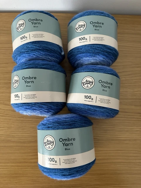 ALDI SO CRAFTY Ombre Yarn Wool Blue Mix 5X100gm Cakes New Aran Size £12 ...