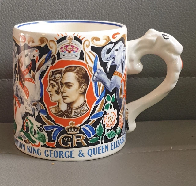 RARE KING GEORGE VI & Queen Elizabeth Coronation 1937 Mug by Dame Laura ...