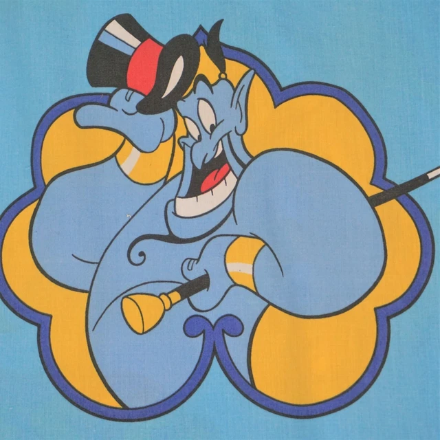 VINTAGE DISNEY USA Aladdin Twin Fitted Sheet Blue Genie Lago Abu Jafar ...