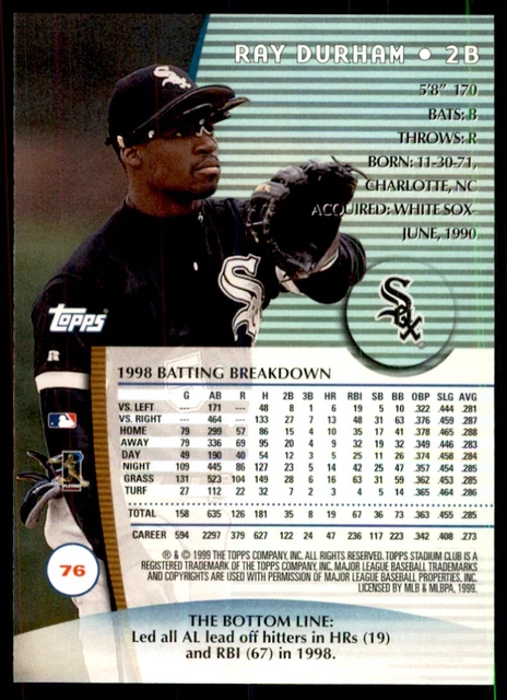 1999 STADIUM CLUB Ray Durham cartes de baseball #76 EUR 2,04 - PicClick FR