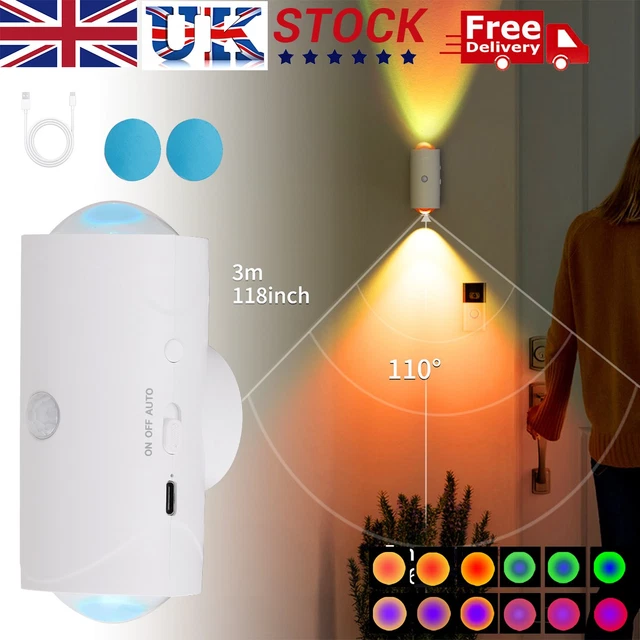 RECHARGEABLE LED SMART Night Lights with Motion Sensor RGB Gradient ...