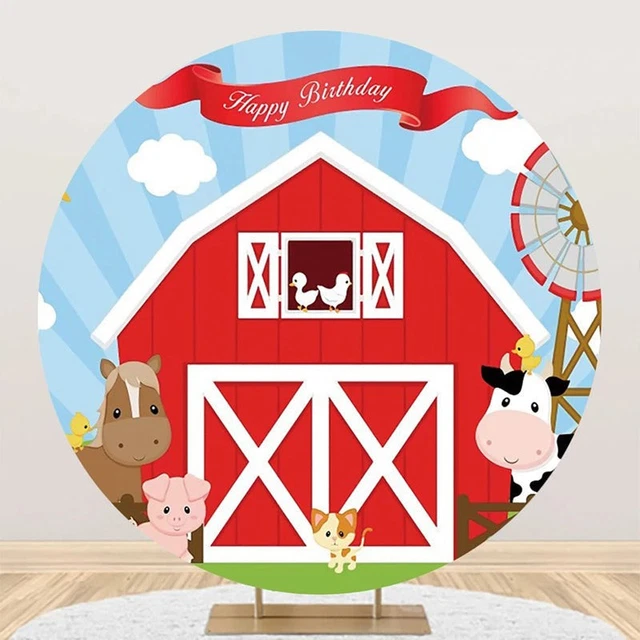 RED BARN ANIMALS Windmill Circle Birthday Backdrop $35.97 - PicClick AU