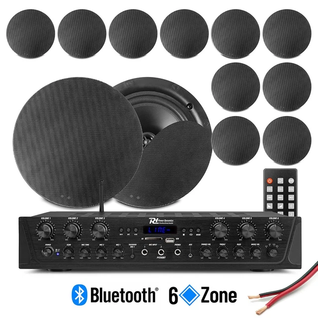 6-ZONE MULTI ROOM Ceiling Speaker System PV260BT Bluetooth Amplifier ...