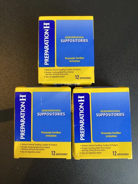 PREPARATION H HEMORRHOID Symptom Treatment Suppositories, 12 Count x 3 ...