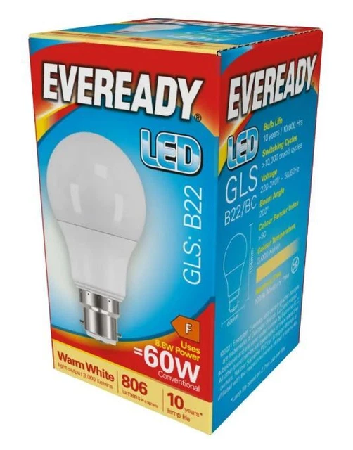 60W LIGHT BULBS LED GLS Bayonet BC B22 60 Watt Equiv Warm, Cool ...