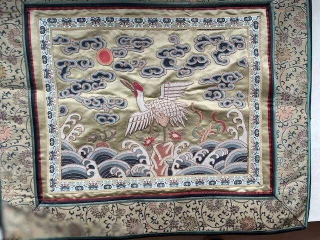 CHINESE SILK EMBROIDERED Rank Badge blind stitch silver thread £29.00 ...