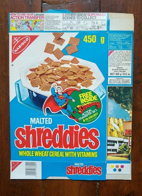 ORIGINAL 1981 NABISCO Shreddies Cereal Box - Superman II (Scene 1) £48. ...