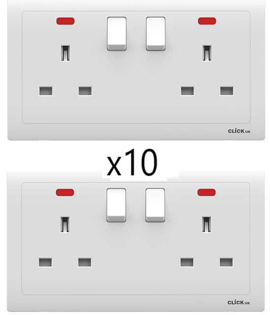 SEERA SWITCHED SOCKET 13A 2 Gang DP Switched Socket + Neon CPC036N 10 ...