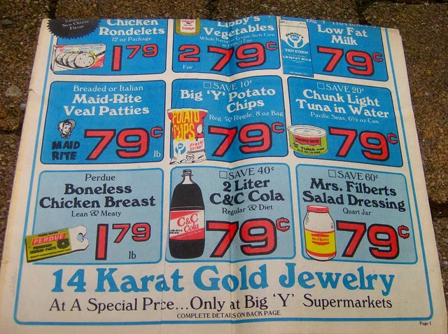 VINTAGE 1982 BIG Y grocery store FLIER supermarket OLD FOOD PACKAGING ...